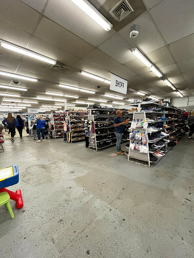 Footwear paradise! From barely-worn designer heels to sturdy work boots, each pair holds stories of paths once traveled.