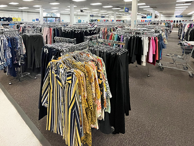 Fashion history by the rack! Those vibrant patterns and colors aren't just clothes—they're previous decades waiting for their comeback tour.