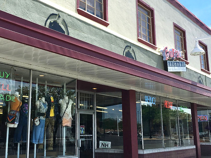 Buffalo Exchange's historic building houses modern treasures. Those display windows showcase curated finds that tell Albuquerque's style story. 