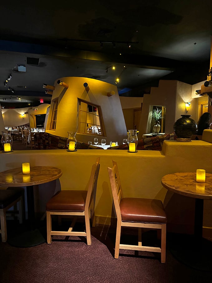 Warm adobe walls and glowing candles create Cactus Creek's intimate Southwestern vibe – the perfect backdrop for serious steak indulgence.