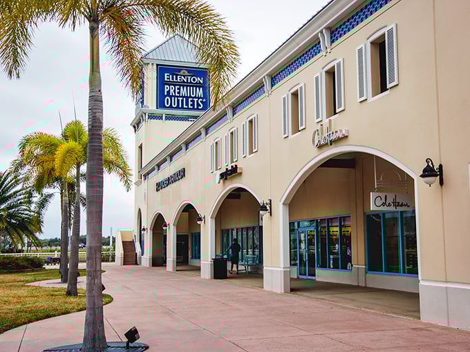 Soft peach buildings housing hard-to-resist bargains. American Eagle has never looked so inviting!