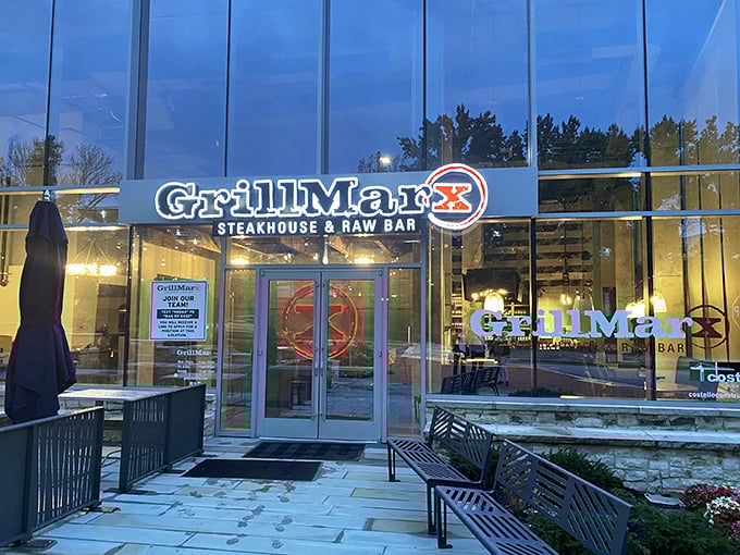 GrillMarx brings sleek, modern vibes to the ancient art of steak-making. Glass and steel outside, sizzling perfection inside!