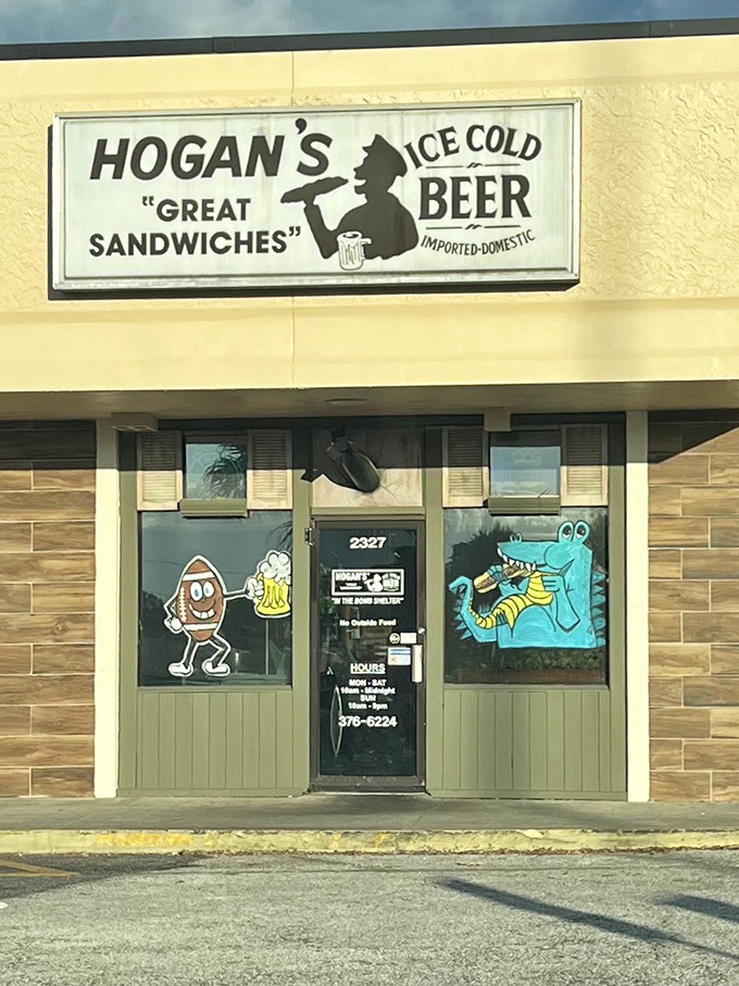 Hogan's windows feature cartoon characters almost as colorful as the Gainesville characters you'll meet inside. Almost.