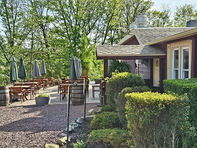 The Meating House's outdoor seating area is nature's dining room. Trees, fresh air, and perfect steaks – what more could you want?