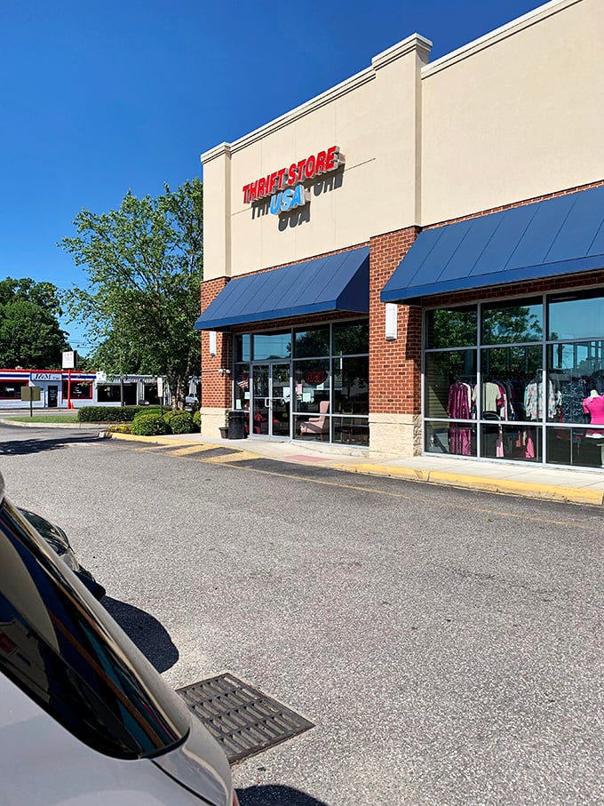 Thrift Store USA: where patriotism meets bargain hunting in a red, white, and blue shopping adventure.