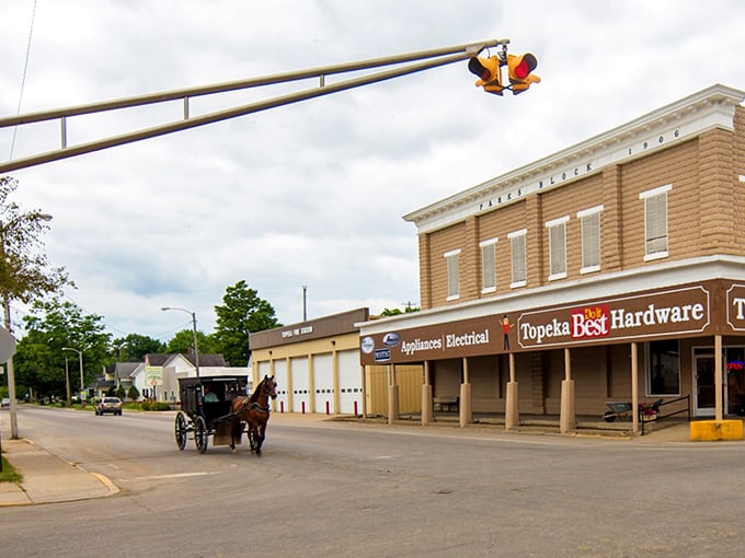 Topeka's main street – where hardware stores still know your name and the parking spots accommodate both cars and carriages.