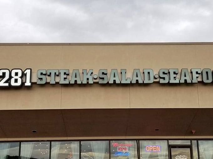 The sign says it all – steak, salad, seafood. Sometimes the simplest concepts yield the most extraordinary results.