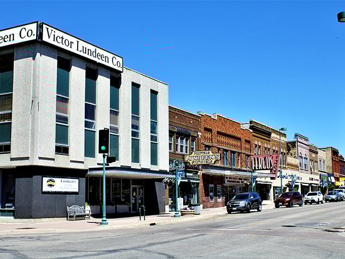 This downtown scene captures the essence of Minnesota nice, where every storefront feels like home.