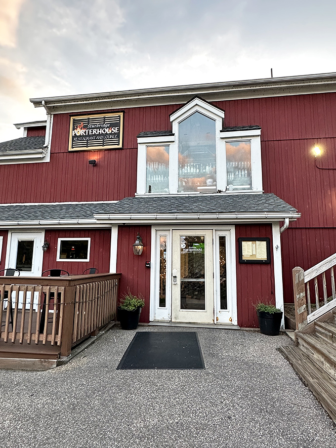 This red farmhouse might look humble, but inside lurks a porterhouse that will haunt your dreams—in the best way.