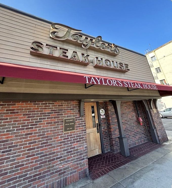 Classic brick, wooden door, and that iconic sign – Taylor's looks exactly how a proper steakhouse should.