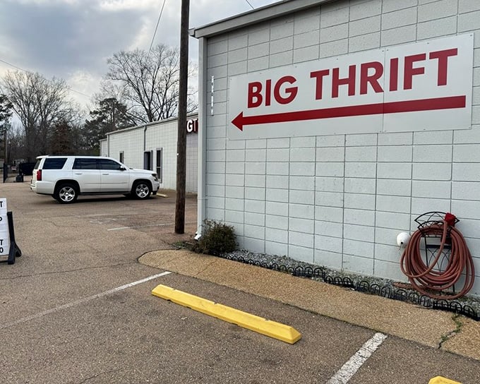 That arrow points the way to thrifting nirvana—follow it to discover what previous generations valued enough to keep.
