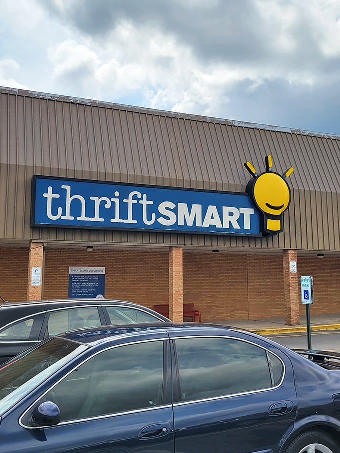 Sale tag heaven! ThriftSmart's clean brick exterior hides a wonderland of color-coded bargains waiting to be discovered.