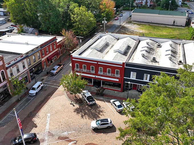 The heart of downtown Abbeville, where brick-paved streets and carefully preserved buildings remind you that some places refuse to surrender to chain-store sameness. 