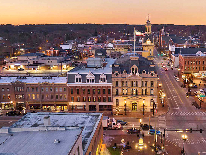 Wooster's downtown at dusk – where historic architecture meets modern lighting to create a postcard-perfect scene that makes you wonder why you ever complained about small-town living.