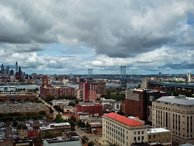 From above, Camden reveals its strategic location—close enough to Philadelphia for convenience, far enough for affordability that retirees can appreciate.