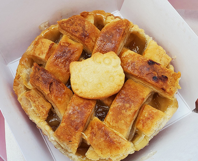 Not your grandmother's apple pie—unless your grandmother topped hers with an adorable Hello Kitty cookie. The flaky lattice crust seals the deal.