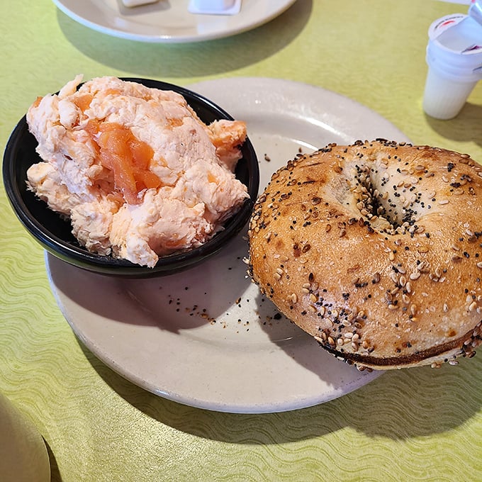 The everything bagel meets its soulmate in salmon cream cheese—a relationship more perfect than any Hollywood romance.