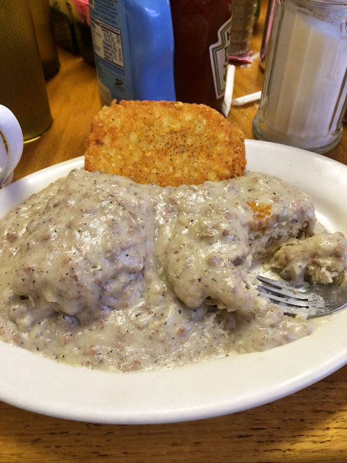 This country-fried steak swimming in peppery sausage gravy isn't diet food – it's soul food that makes you forget you ever owned a bathroom scale.