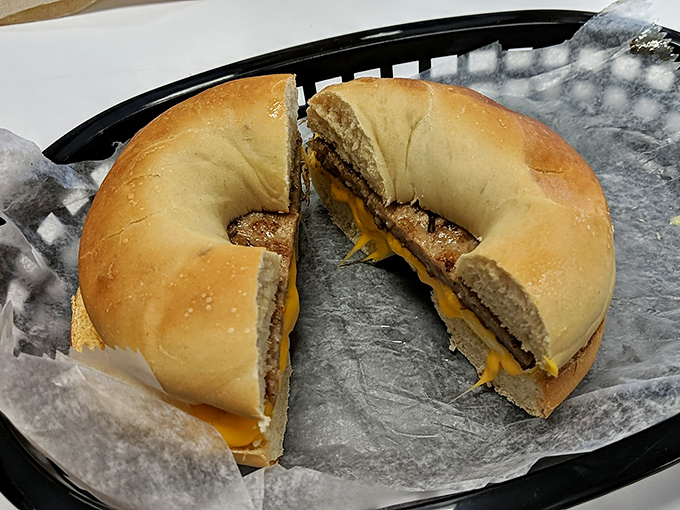 The breakfast sandwich – where savory meets carbs in perfect harmony. This isn't just breakfast; it's morning salvation between bagel halves.