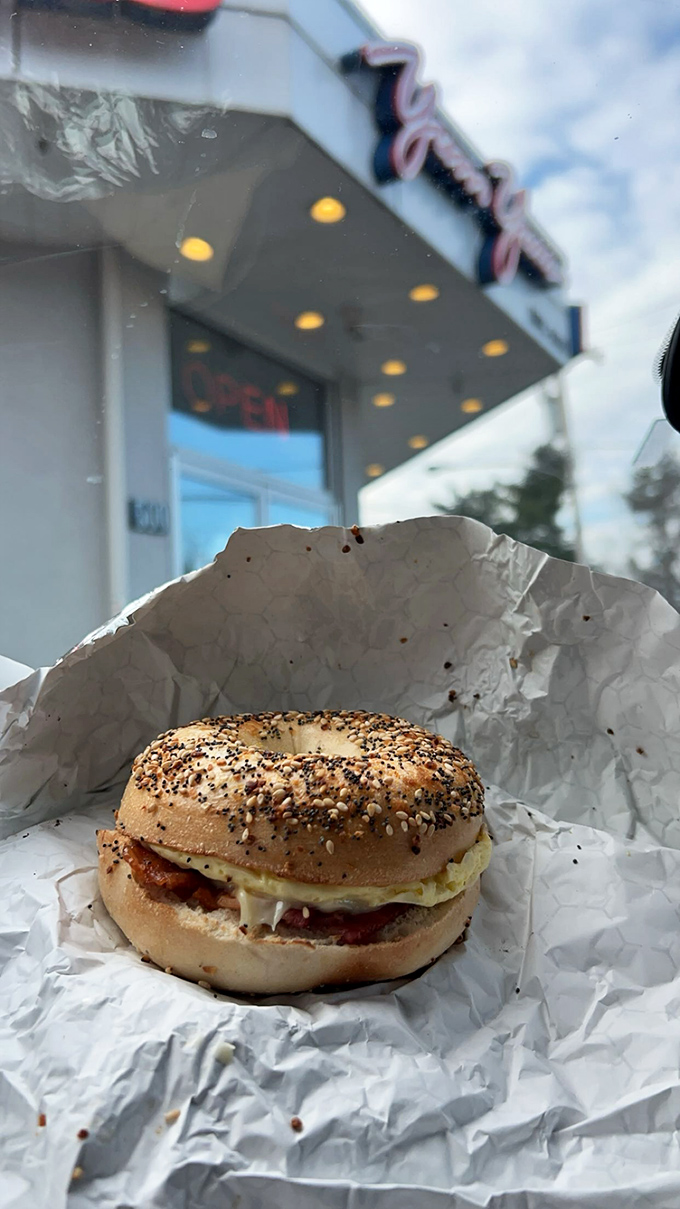 Not all heroes wear capes—some come wrapped in wax paper. This breakfast sandwich stands ready to rescue you from morning hunger pangs.