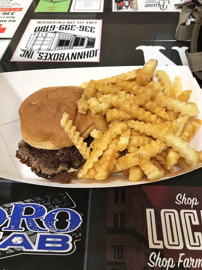 The classic burger and crinkle-cut fries combo—a timeless duet that makes you wonder why anyone bothers with complicated relationships.