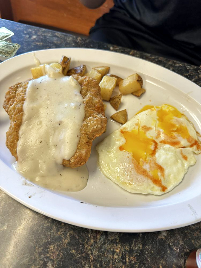 Chicken fried steak with gravy so good you'll want to write home about it—if you can put your fork down long enough.