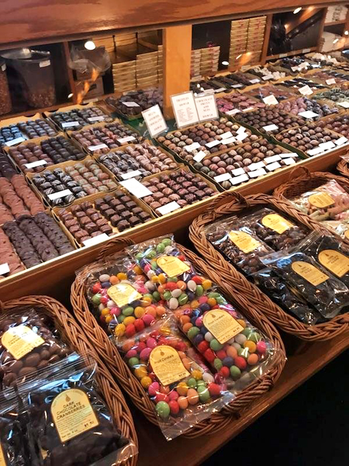 Chocolate paradise arranged with military precision – each piece a potential moment of bliss waiting for its marching orders.