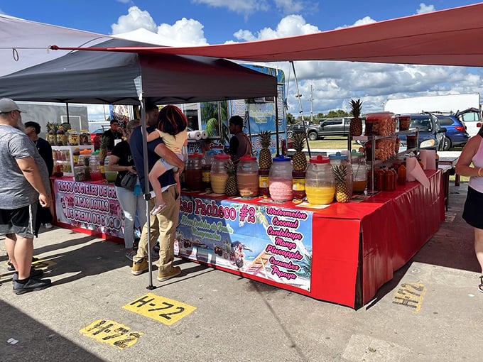Liquid sunshine in every color—these fresh fruit drinks stand as a tropical oasis amid the treasure hunting, offering sweet relief from Florida's famous heat.
