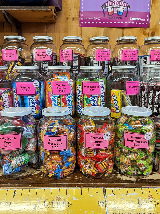 Gummi burgers, hot dogs, and Razzles (first it's candy, then it's gum!) await your selection. Decision paralysis has never been so delicious.
