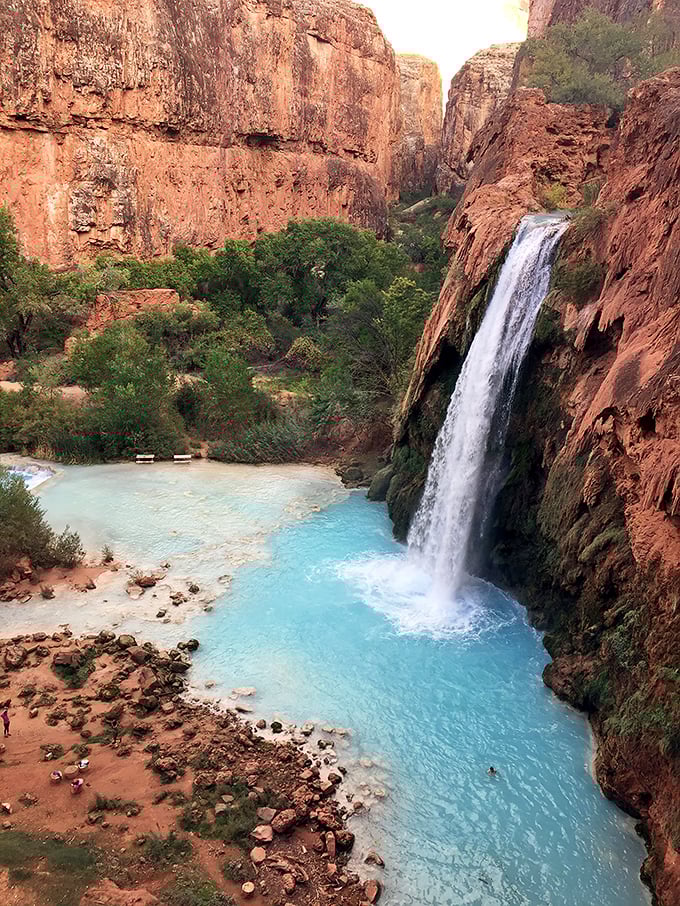 Just a day trip from Seligman, Havasupai Falls cascades into turquoise pools—Mother Nature showing off with colors that would make a peacock jealous.