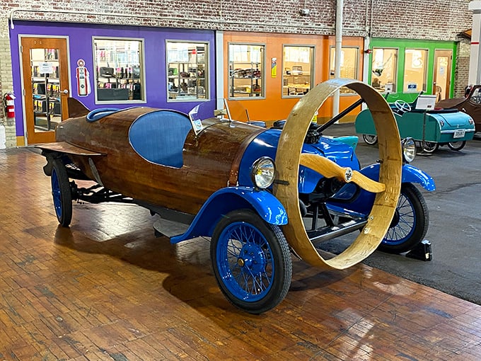 The Helicron looks like what happens when an airplane and a roadster have a beautiful, terrifying baby. That wooden propeller means "social distancing" was built right in!