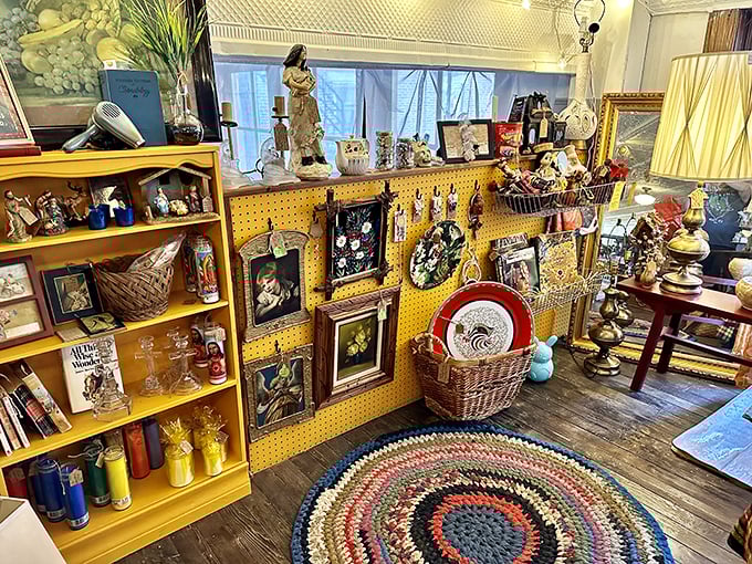A perfectly staged vignette that whispers, "Your home could tell stories too." That handmade rug ties the whole collection together.