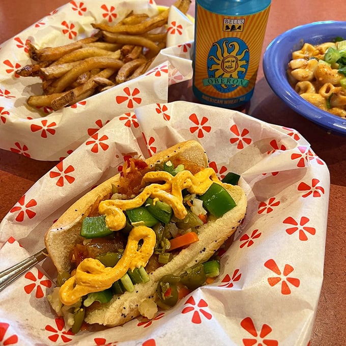 The Hot Mama dog flirts dangerously with your taste buds – those green peppers and special sauce are having a party and your mouth is invited.