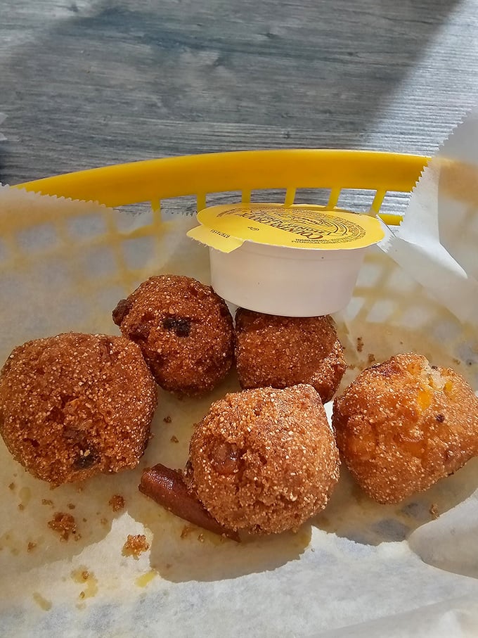 Golden-brown hush puppies that crunch like a promise. These cornmeal spheres of joy are the South's perfect appetizer.
