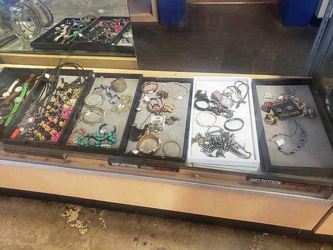 Jewelry displays showcase everything from costume pieces to hidden gems. One person's forgotten bracelet becomes another's conversation starter.