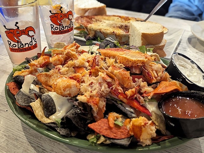 Lobster nachos: where luxury meets comfort food. Those chunks of sweet meat atop crispy chips prove that sometimes the best ideas sound ridiculous until you taste them.