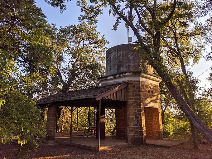 At Lockhart State Park, this stone shelter stands as a testament to CCC craftsmanship, offering shade and serenity to hikers and daydreamers alike.