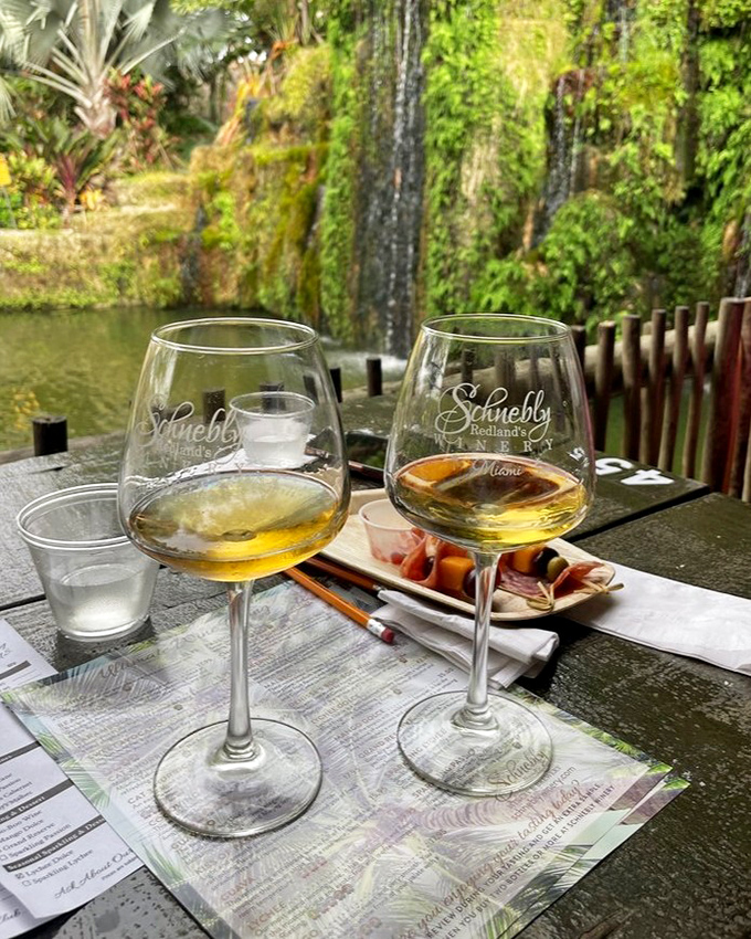 Wine with a view – tropical waterfalls provide the soundtrack while you sip nature's bounty. Napa Valley, eat your heart out.