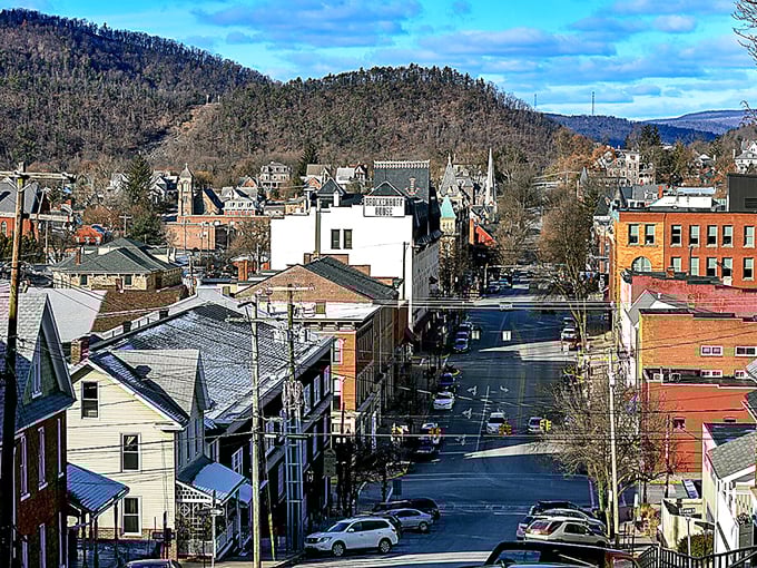 Winter reveals Bellefonte's bones—Victorian architecture standing proud against mountain backdrops, like a town that knows exactly who it is.