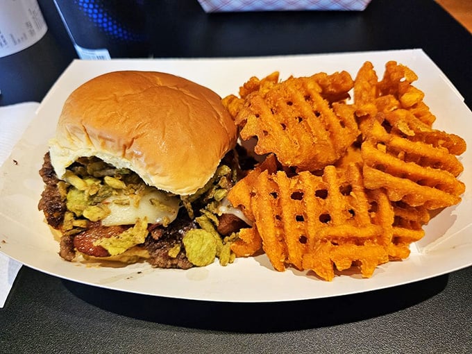 Sweet potato waffle fries and a PBJ Time burger—proof that sometimes the craziest-sounding combinations make the most beautiful music together, like Elton John and Eminem.