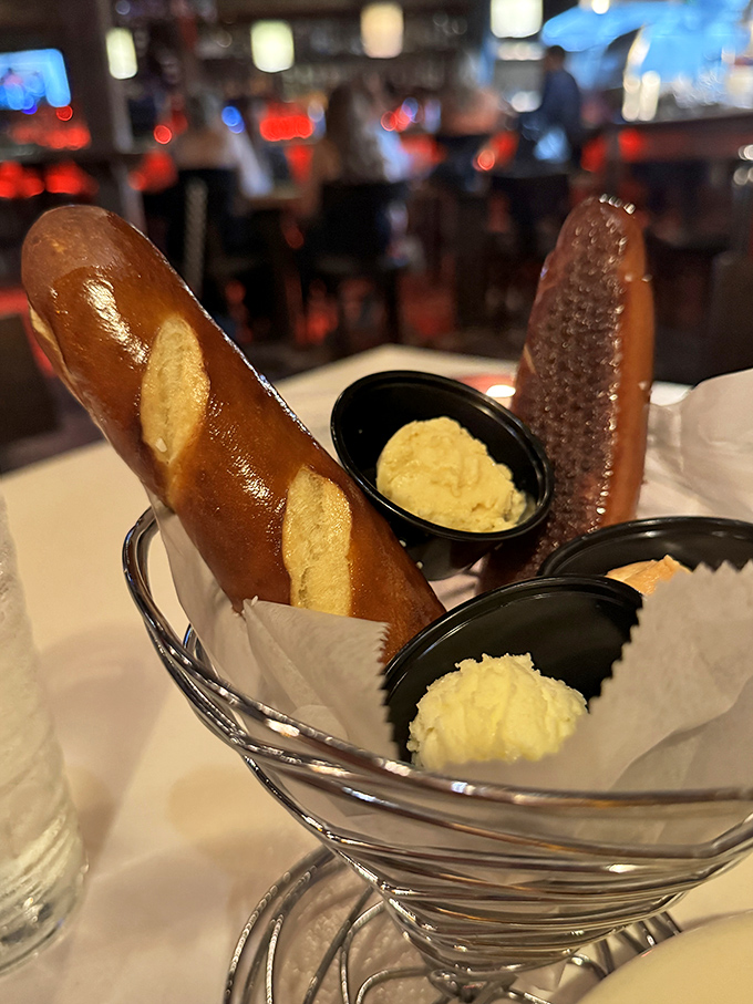 Pretzel sticks that put ballpark versions to shame. Warm, pillowy inside with that distinctive chewy exterior, served with compound butter that melts just right.