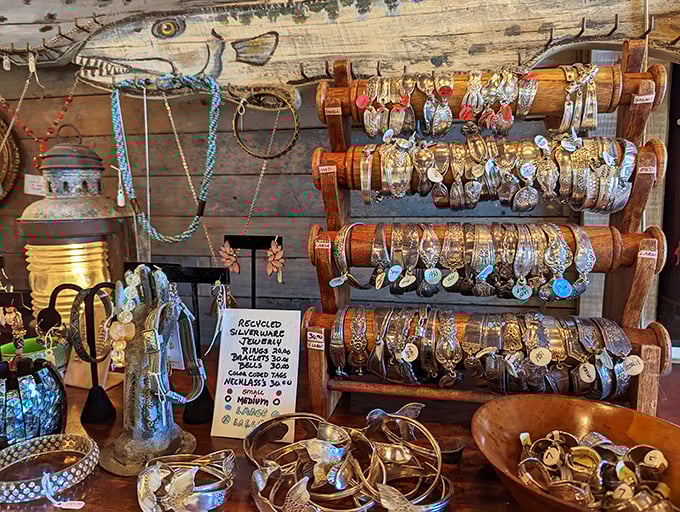 Not your grandmother's jewelry display! Recycled silverware transformed into wearable art – proving that in Key West, even utensils deserve a second act.