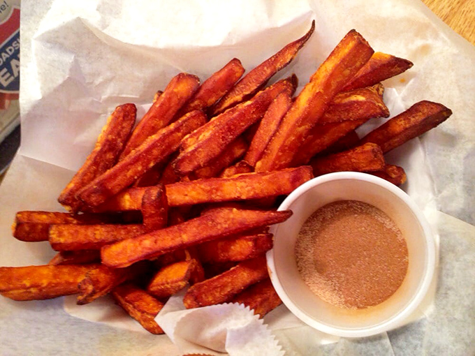 Sweet potato fries with cinnamon sugar – dessert masquerading as a side dish, and nobody's complaining about this delicious deception.