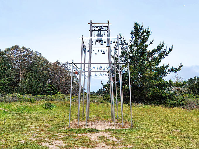 The Children's Bell Tower creates music in the coastal breeze – a poetic counterpoint to the crashing waves beyond.