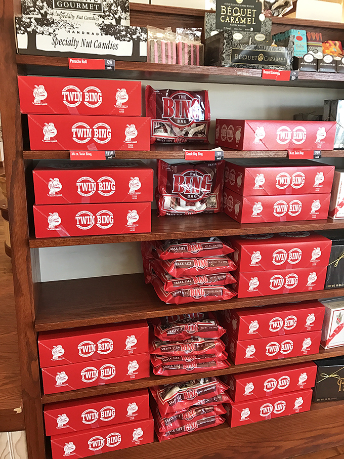 The legendary Twin Bing display—these cherry-chocolate-peanut confections are to Sioux City what cheesesteaks are to Philadelphia.