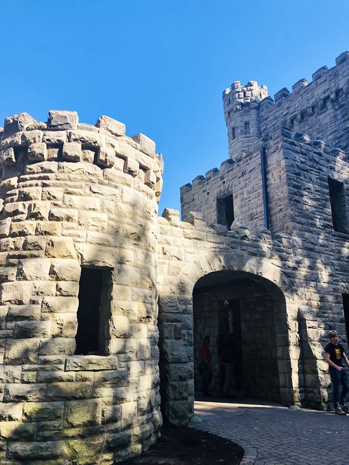 These weathered stone walls could tell tales of a century gone by—each carefully placed block creating the perfect medieval silhouette against the sky.