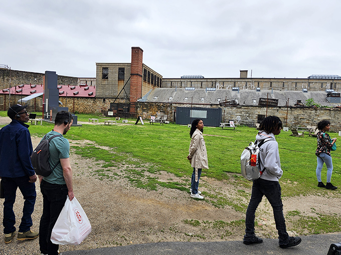 Visitors explore the grounds where thousands once served time. Today's guests can leave whenever they want—a luxury former residents didn't have.