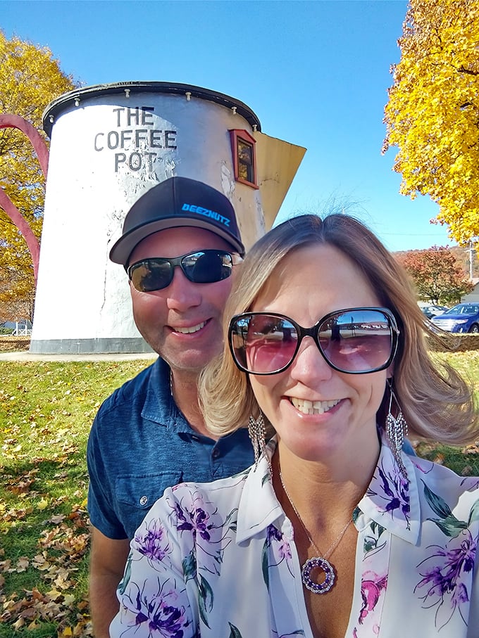 Nothing captures the spirit of American road trips better than stopping for a selfie with an oversized beverage container in small-town Pennsylvania.