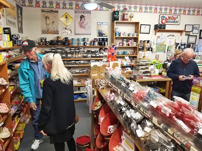The candy shop brings strangers together in the universal language of sweet indulgence. Everyone becomes a kid again between these walls.