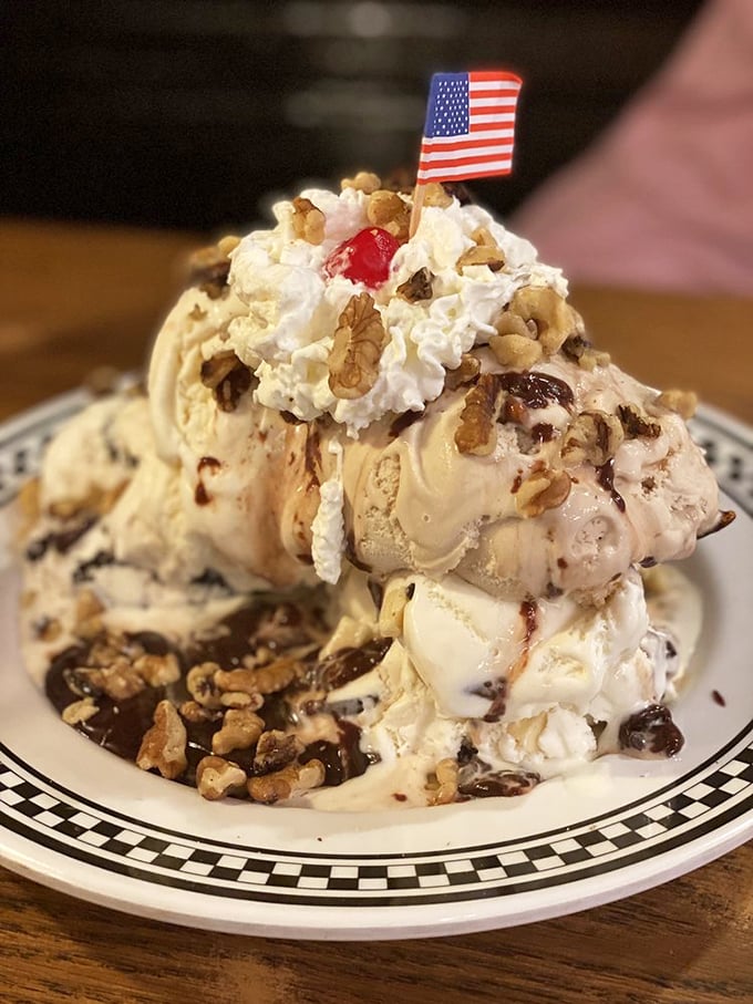 This sundae has more layers than your favorite HBO drama. The tiny American flag is just showing off at this point.